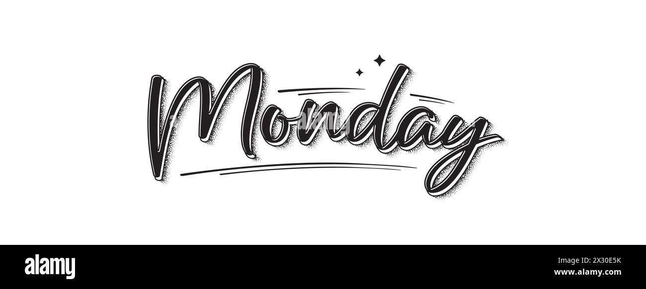 Monday lettering. Modern banner with week day text. Sticker for planner ...