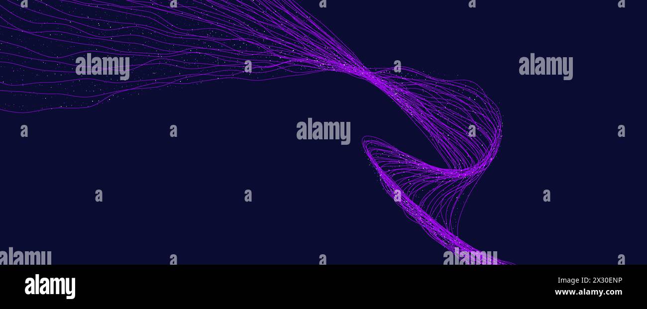 Abstract waving tech background design. Abstract wave moving dots flow particles, hi-tech and ...