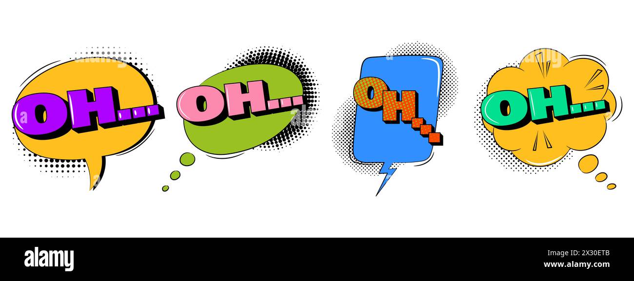 Speech bubble set in trendy retro style. OH text. Comic sound effects ...