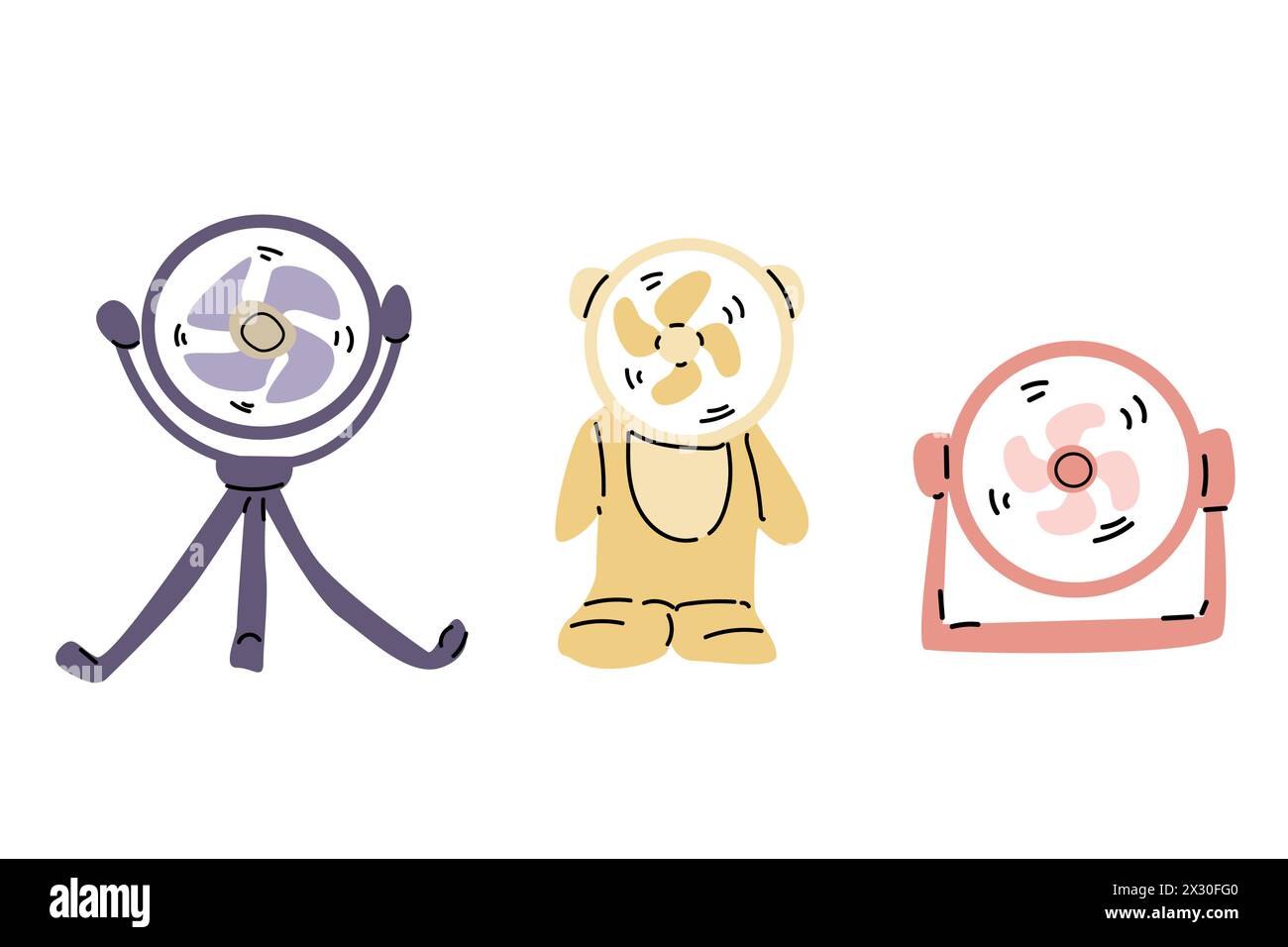 hand drawn simple portable fan - electric appliance. Vector ...