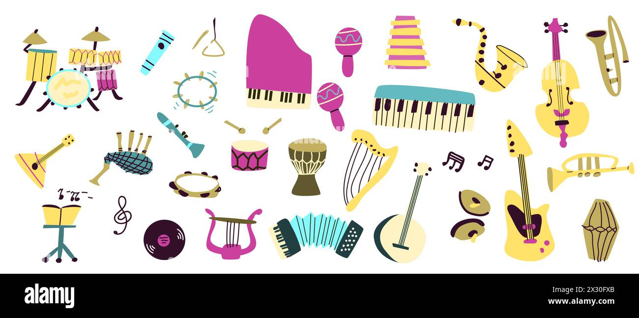 Vector set of musical instruments. Orchestra classical and ethnic ...