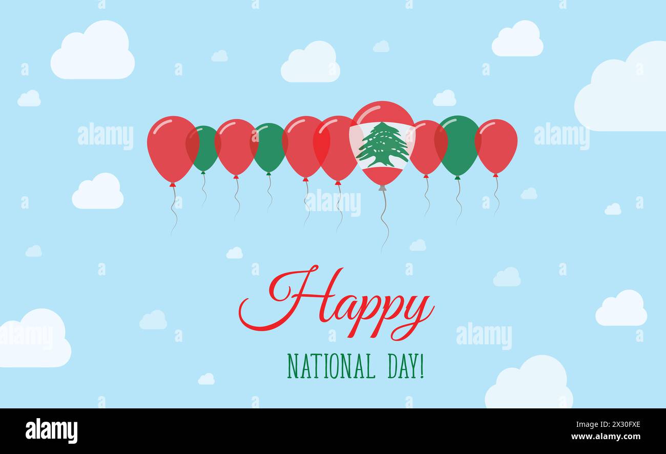 Lebanon Independence Day Sparkling Patriotic Poster. Row of Balloons in ...
