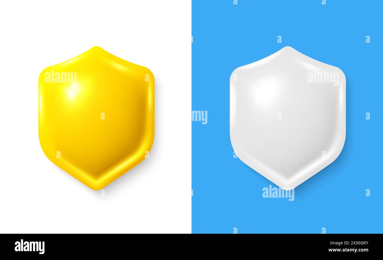Shield 3d icon set. Yellow security shield symbol. Protection, safety ...