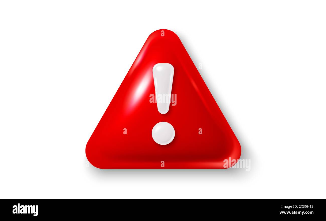 Red danger warning triangle 3d icon. Alert, caution or emergency ...