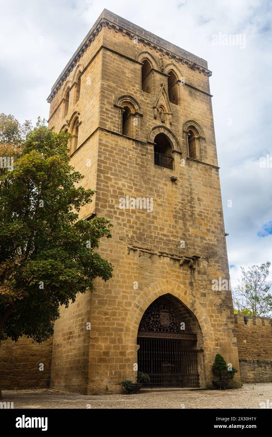 Abbey Tower with a square plan and Romanesque style, bell tower and a ...