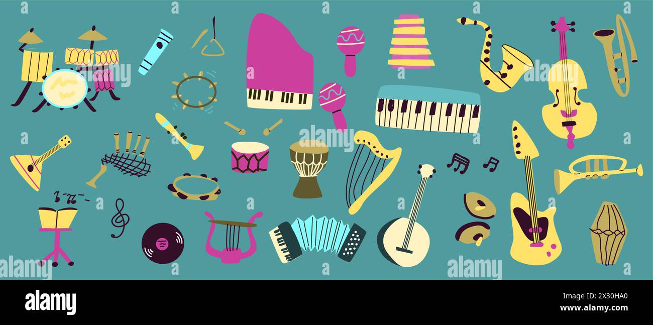 Vector set of musical instruments. Orchestra classical and ethnic ...