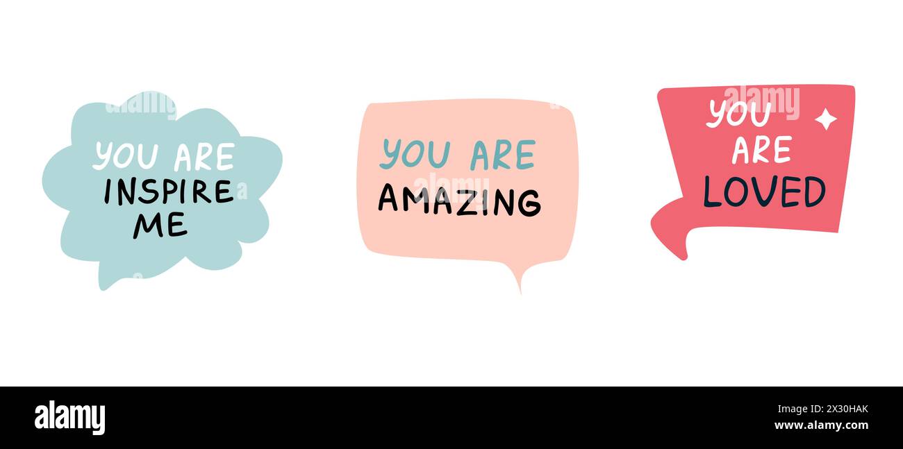 Set of speech bubbles with compliment phrases, self love quotes. Vector ...
