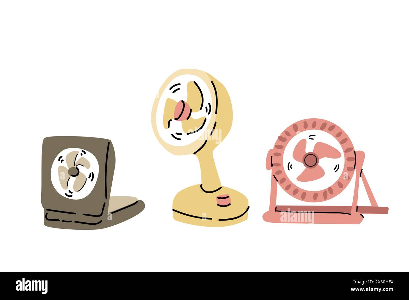 hand drawn simple portable fan - electric appliance. Vector ...