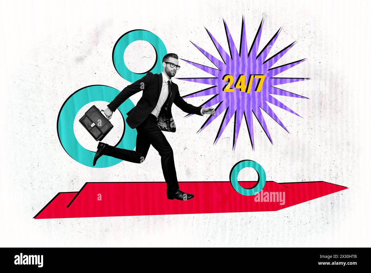 Composite photo collage of serious businessman run hold briefcase 24 7 ...