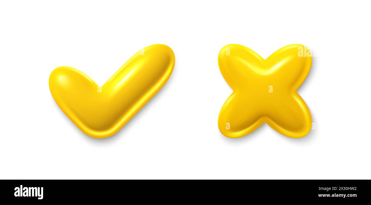 Right and wrong 3d buttons. Quiz answer time game. Glossy round icons ...