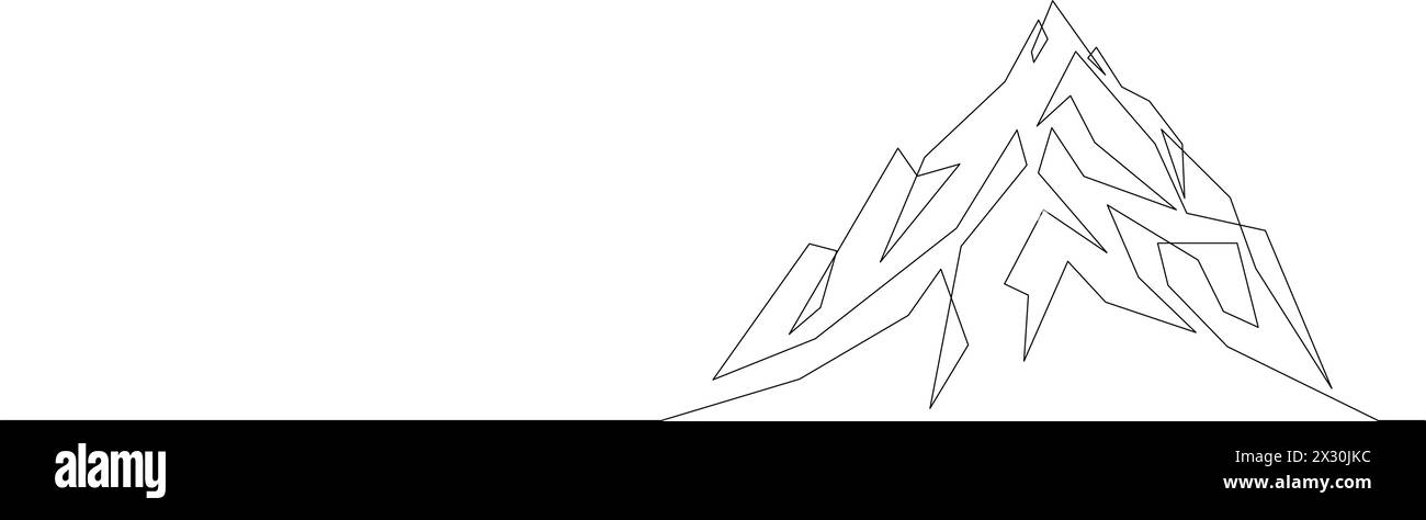 One continuous line drawing of mountain landscape. Adventure winter ...