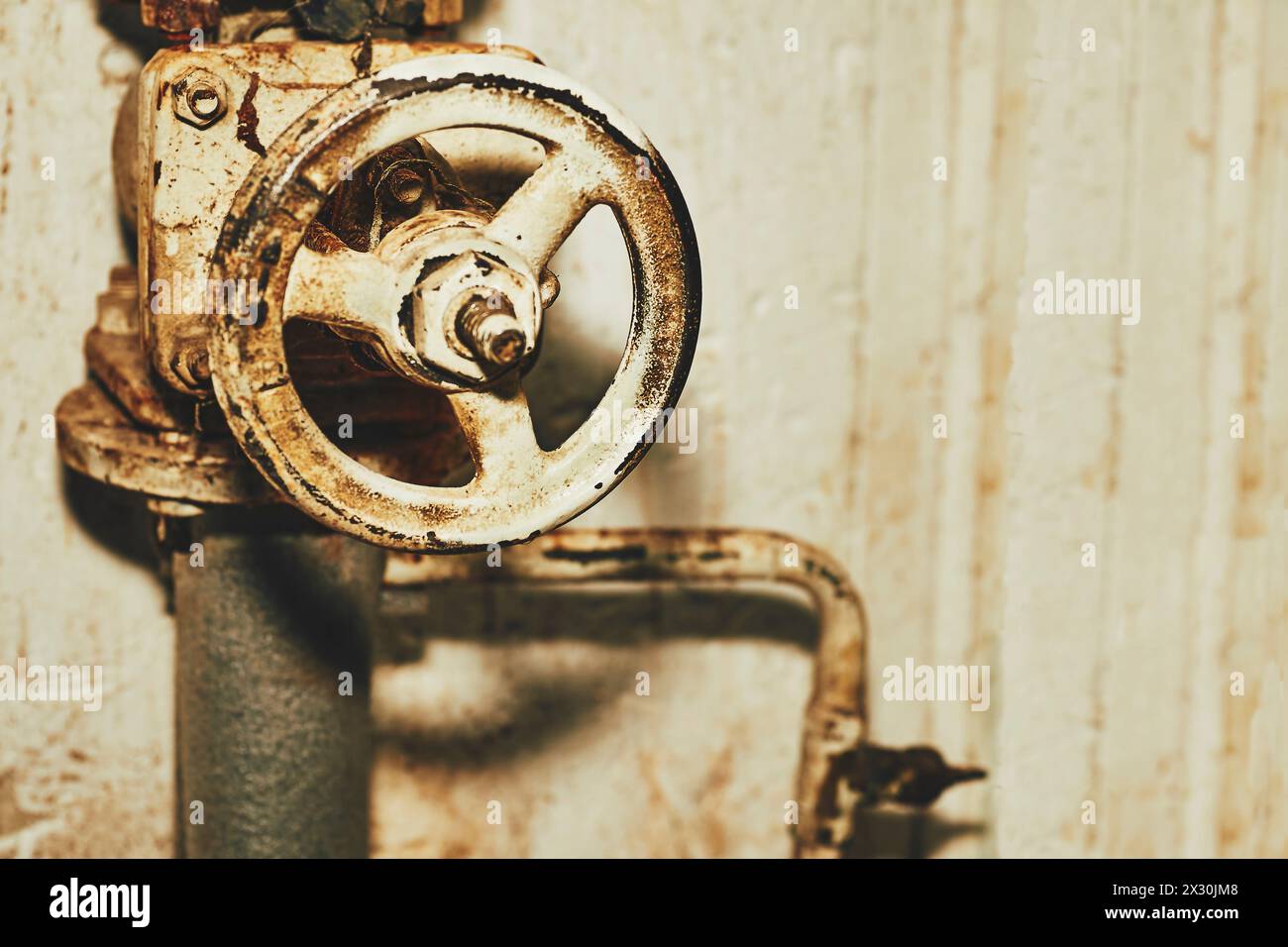 Plumbing. Sewage. Water valve, old rusty faucet in the basement Stock ...