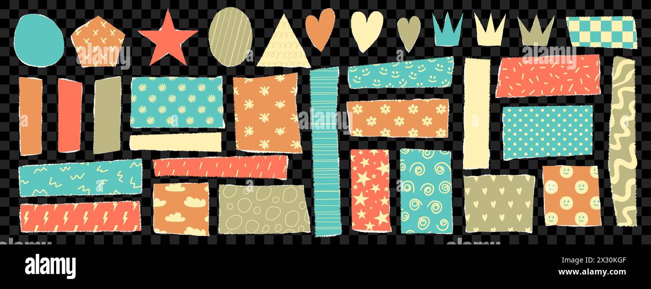 Modern torn paper set with funny pattern. Trendy elements for collage ...