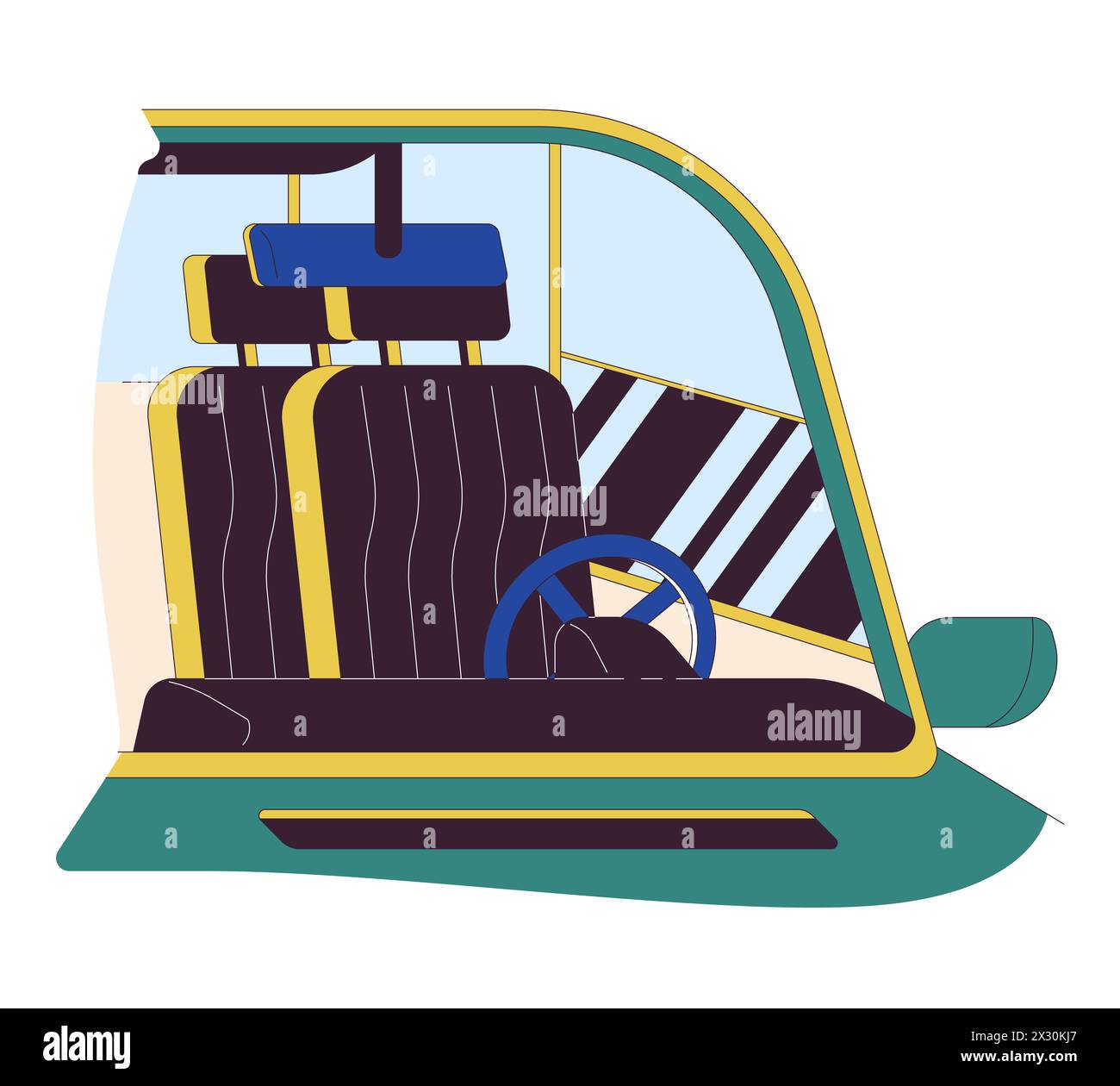 Car salon with empty driver seat line cartoon flat illustration Stock ...