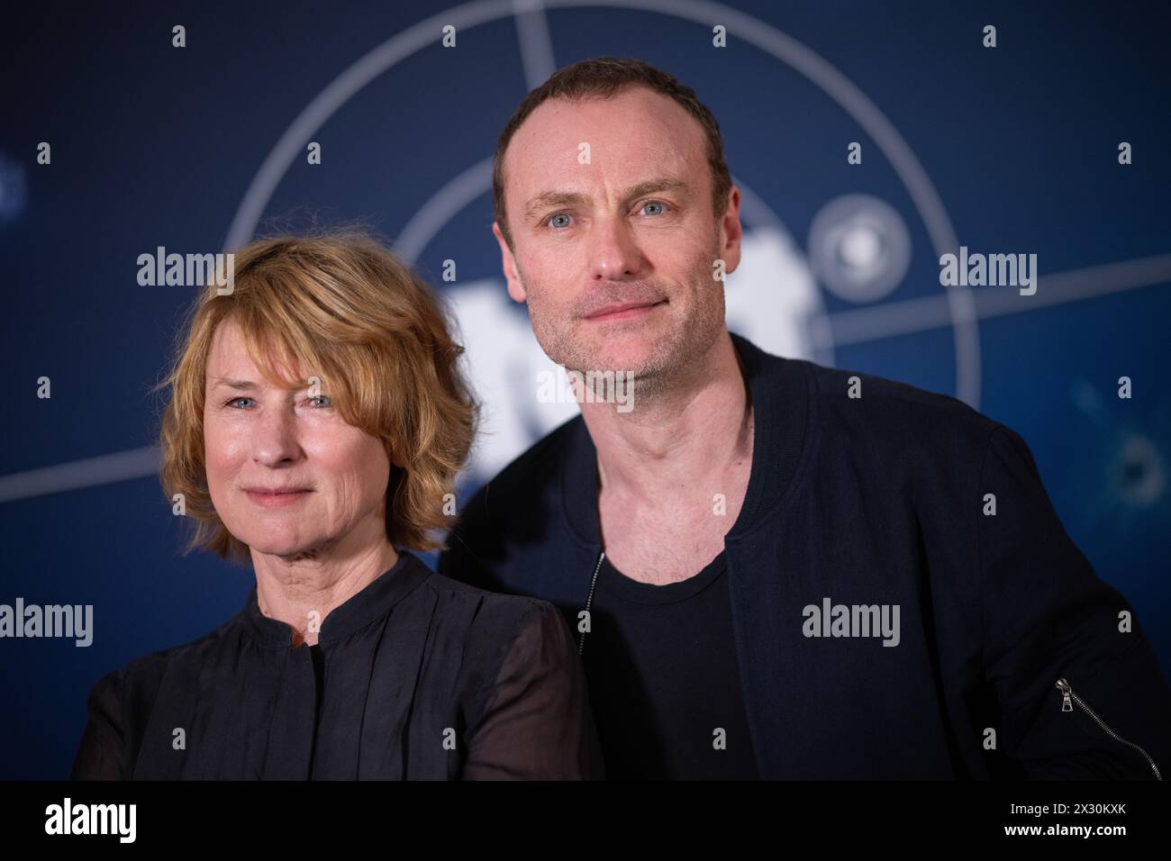 23 April 2024, Berlin: Actress Corinna Harfouch and actor Mark Waschke ...