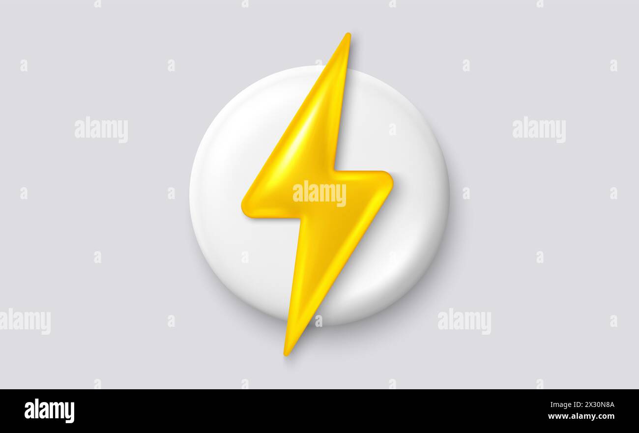 Electric energy power bolt 3d icons. Realistic 3d white pin button ...