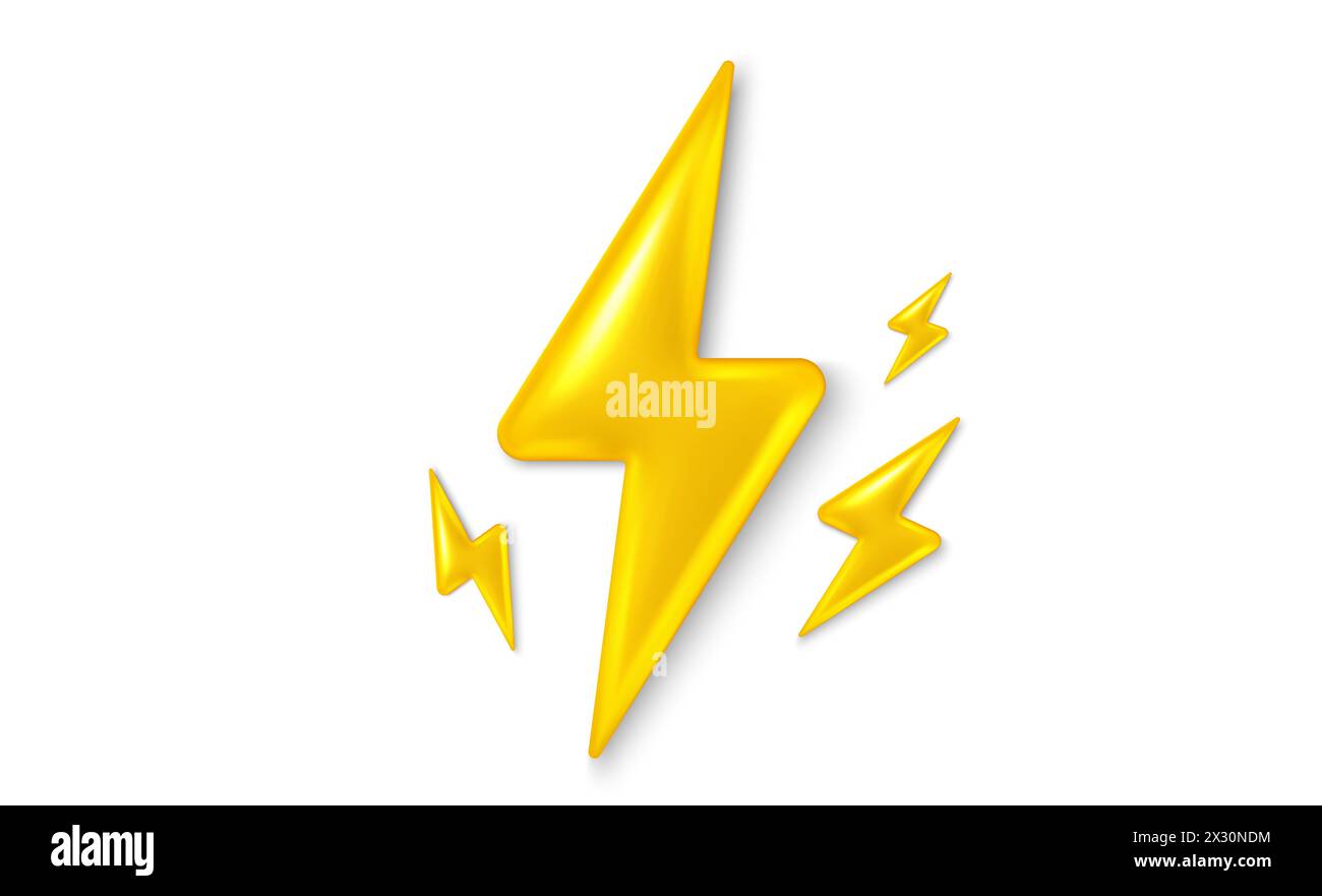 Lightning thunder, energy power bolt 3d icons. Realistic 3d electric ...