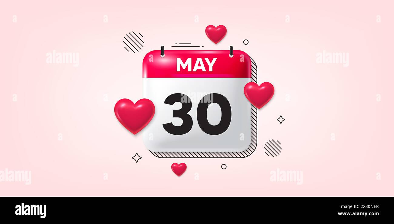 Calendar date 3d icon with hearts. Month dating event date. Meeting ...