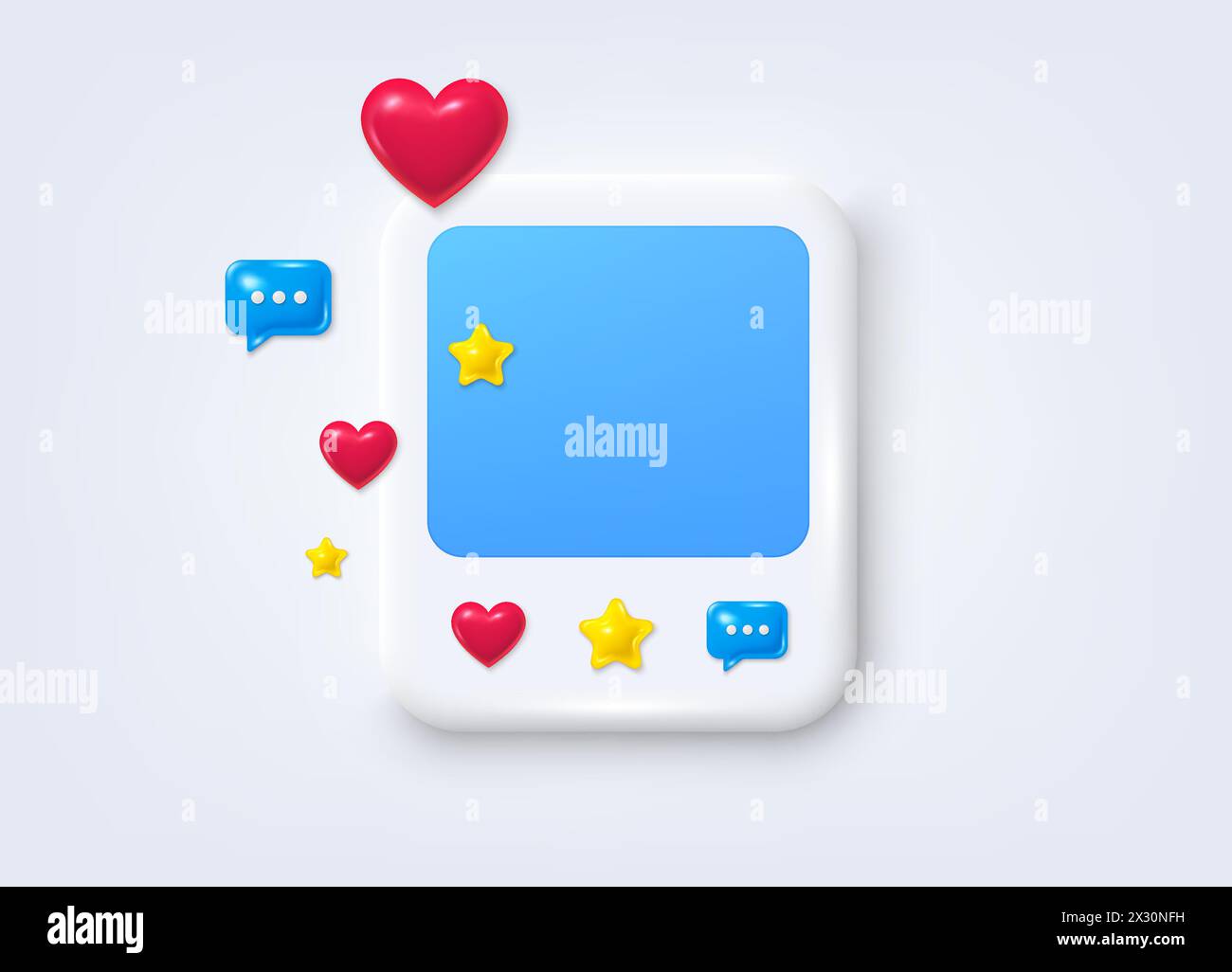 Social media photo 3d frame with heart, like, message. Clean empty ...