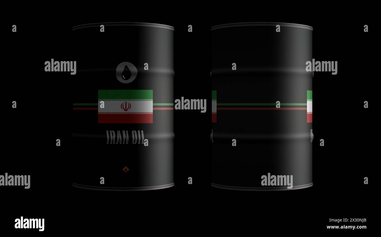 Iran oil crude petroleum fuel barrels in row concept. Iranian petrol ...