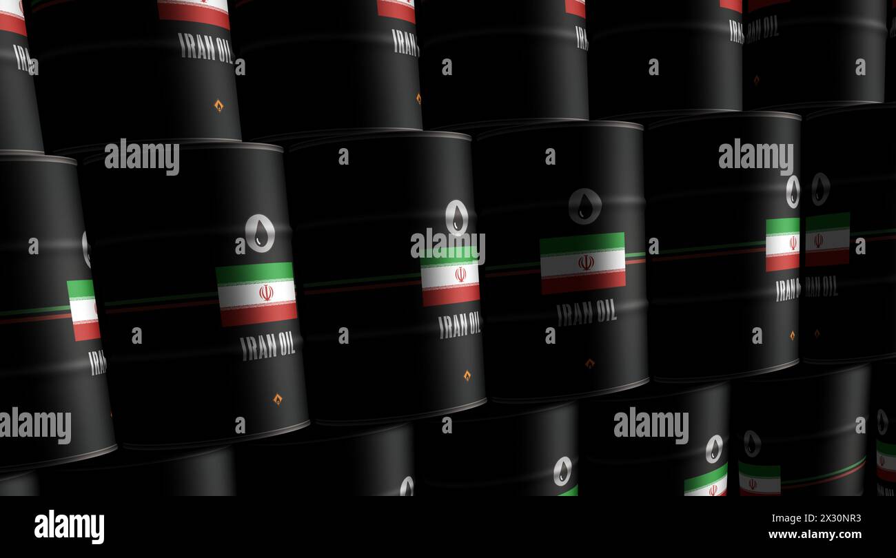 Iran oil crude petroleum fuel barrels in row concept. Iranian petrol ...