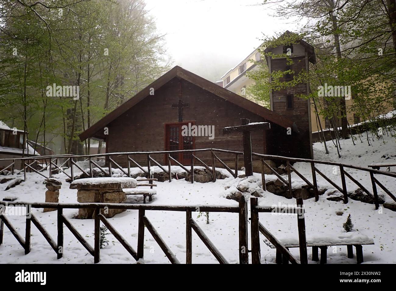 Church of Mary Mother Queen of Peace in the snow. On April 21st, heavy ...