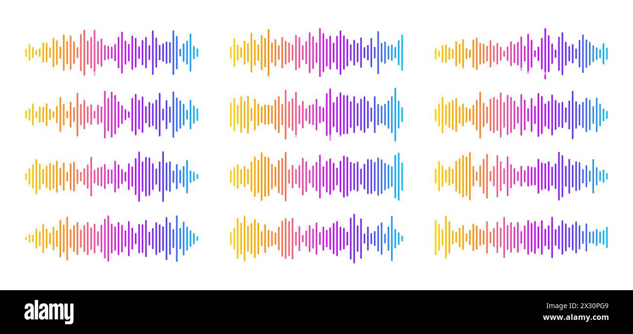 Music sound waves set. Audio technology, gradient musical pulse. Modern ...