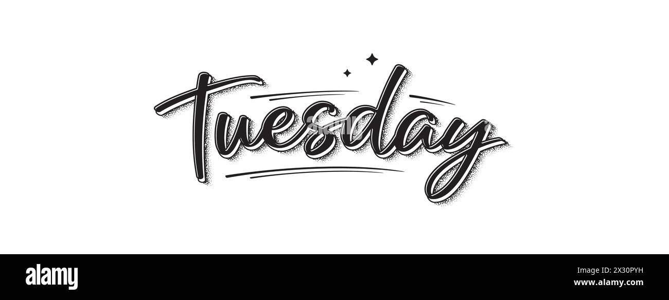 Tuesday lettering. Modern banner with week day text. Sticker for ...