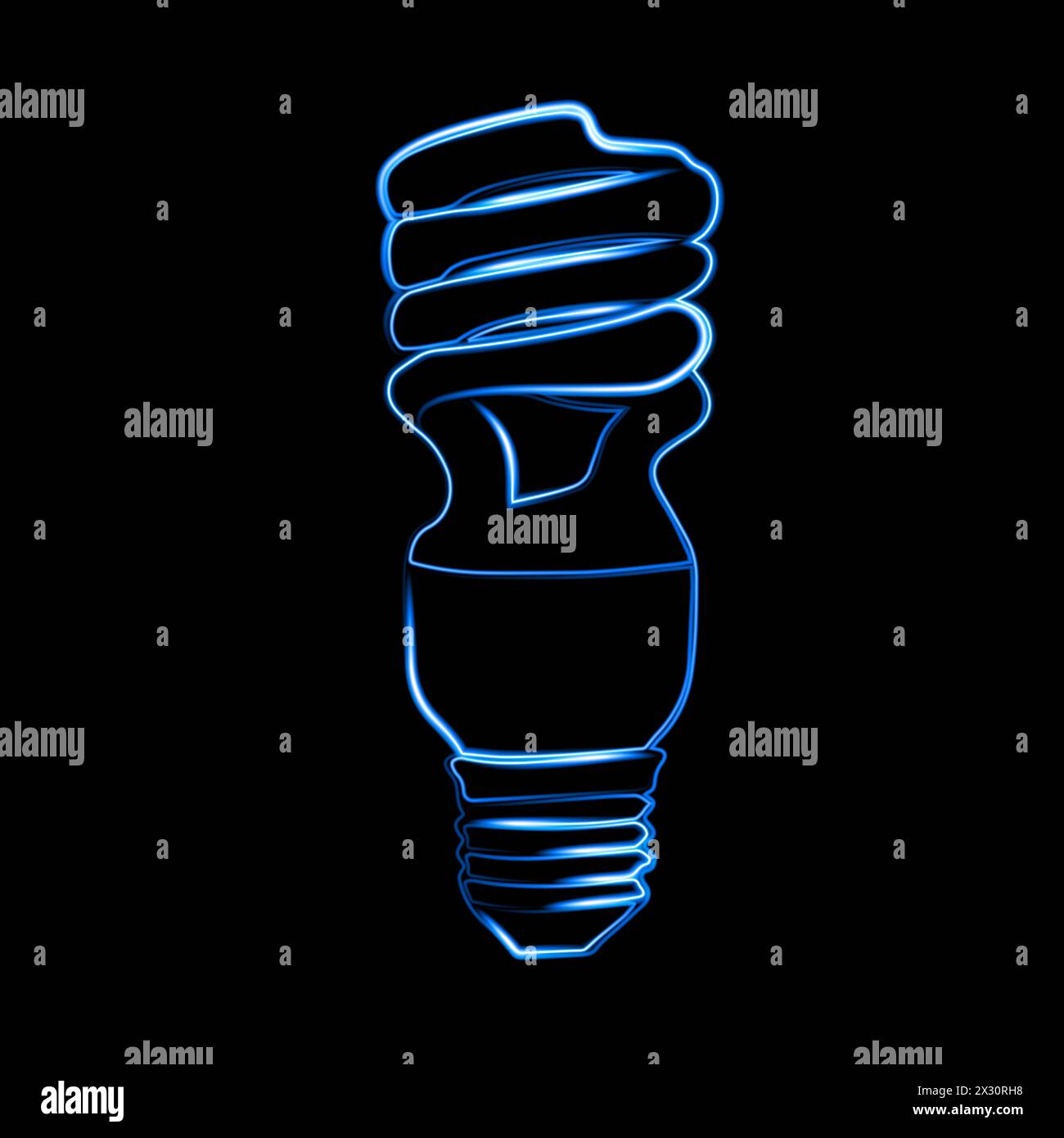 Vector isolated illustration of spiral light bulb with neon effect ...