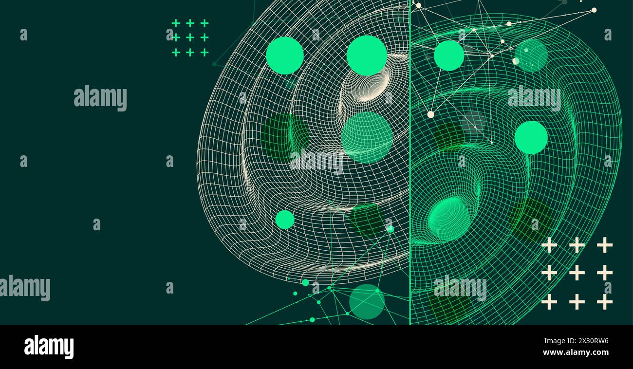 Template for science and technology presentation. Wireframe waves. Plexus style background Stock ...