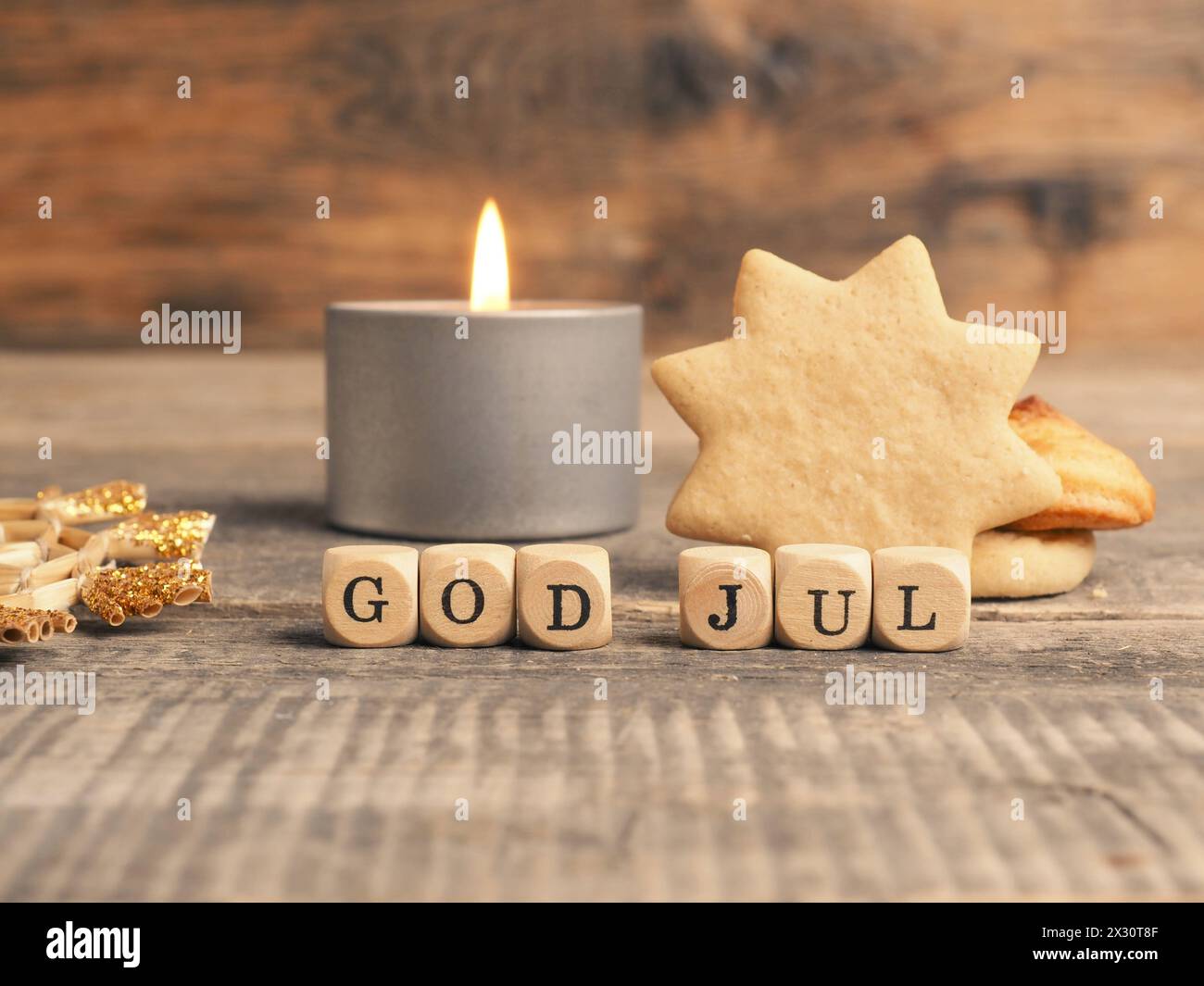 Scandinavian Merry Christmas with wooden blocks and the inscrption God ...