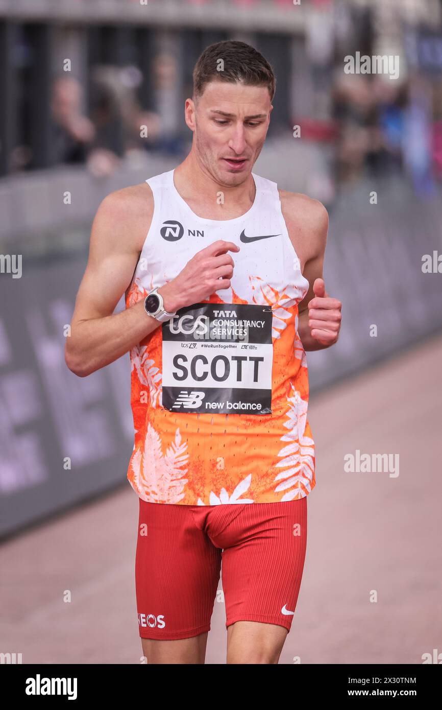 British long distance runner Marc Scott making his marathon debut, London marathon 2024, United ...