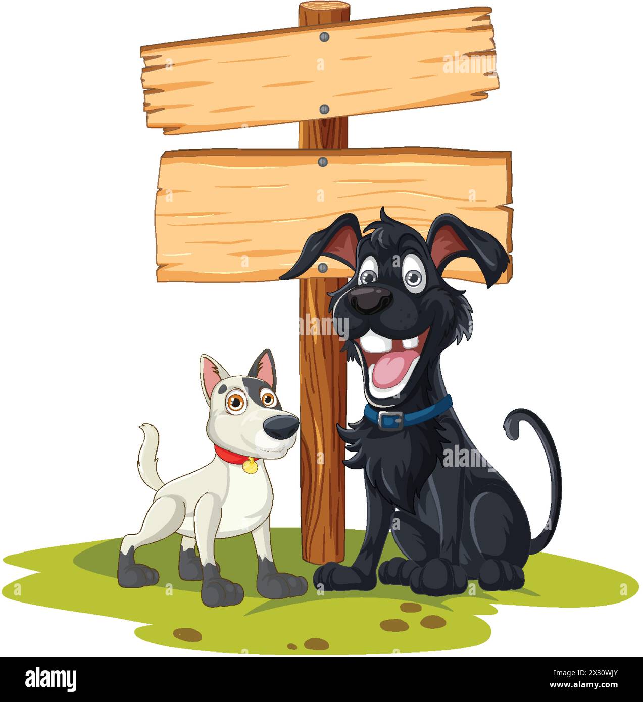 Two cartoon dogs smiling beside a blank signpost Stock Vector Image ...