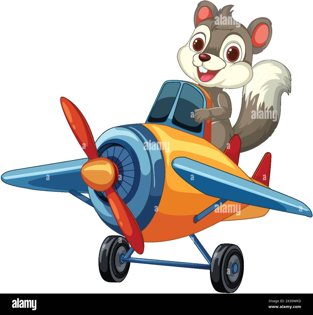 Cartoon squirrel flying a colorful propeller plane Stock Vector Image ...