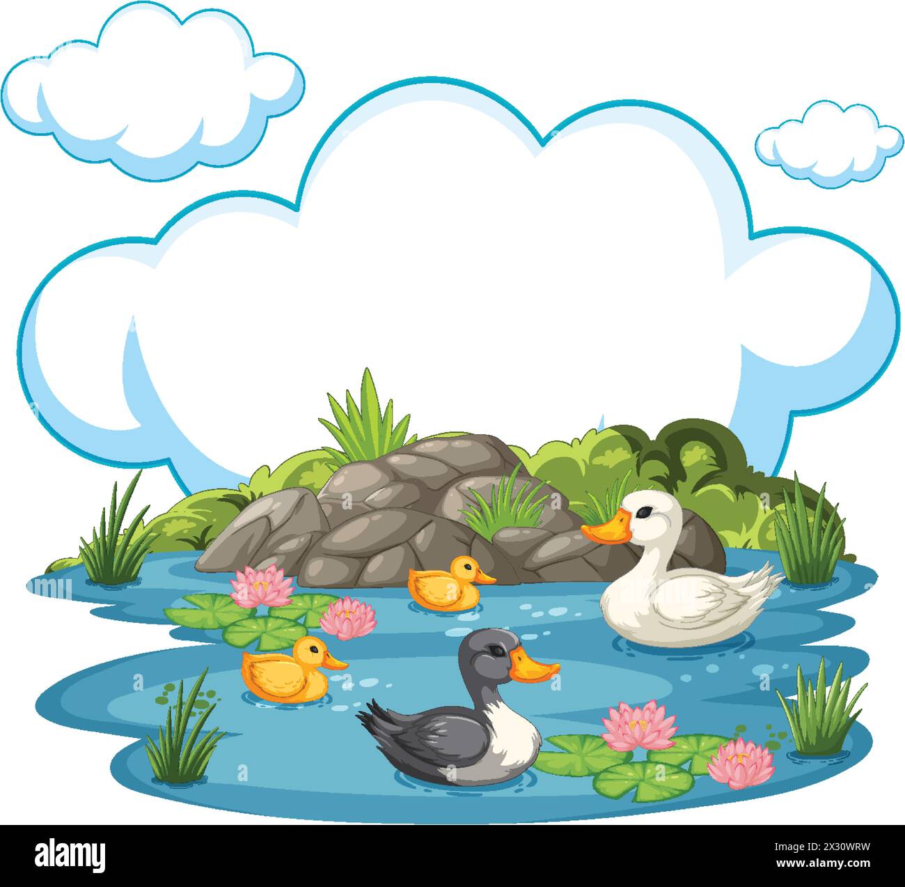 Duck ducklings pond Stock Vector Images - Alamy