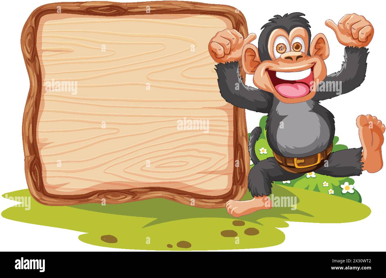 Happy monkey gesturing towards an empty signboard Stock Vector Image ...