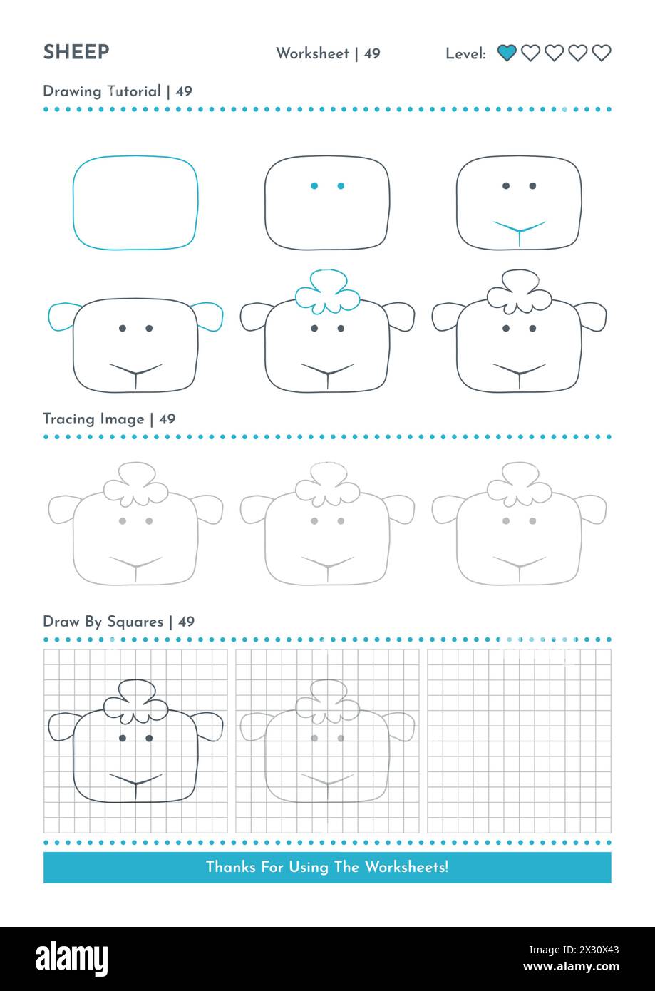 How to Draw Doodle Animal Sheep, Cartoon Character Step by Step Drawing ...