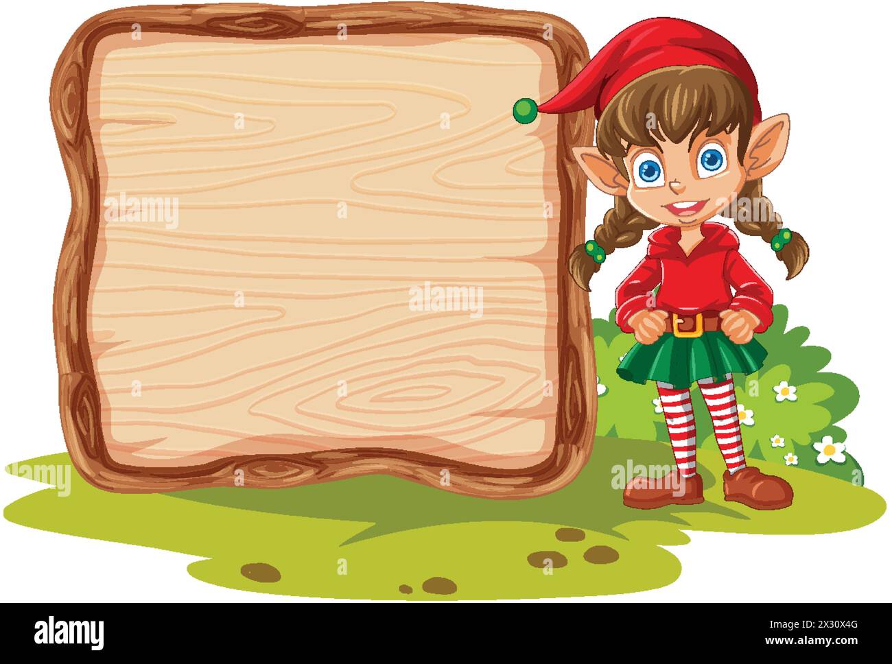 Cute elf standing next to a blank wooden sign Stock Vector Image & Art ...