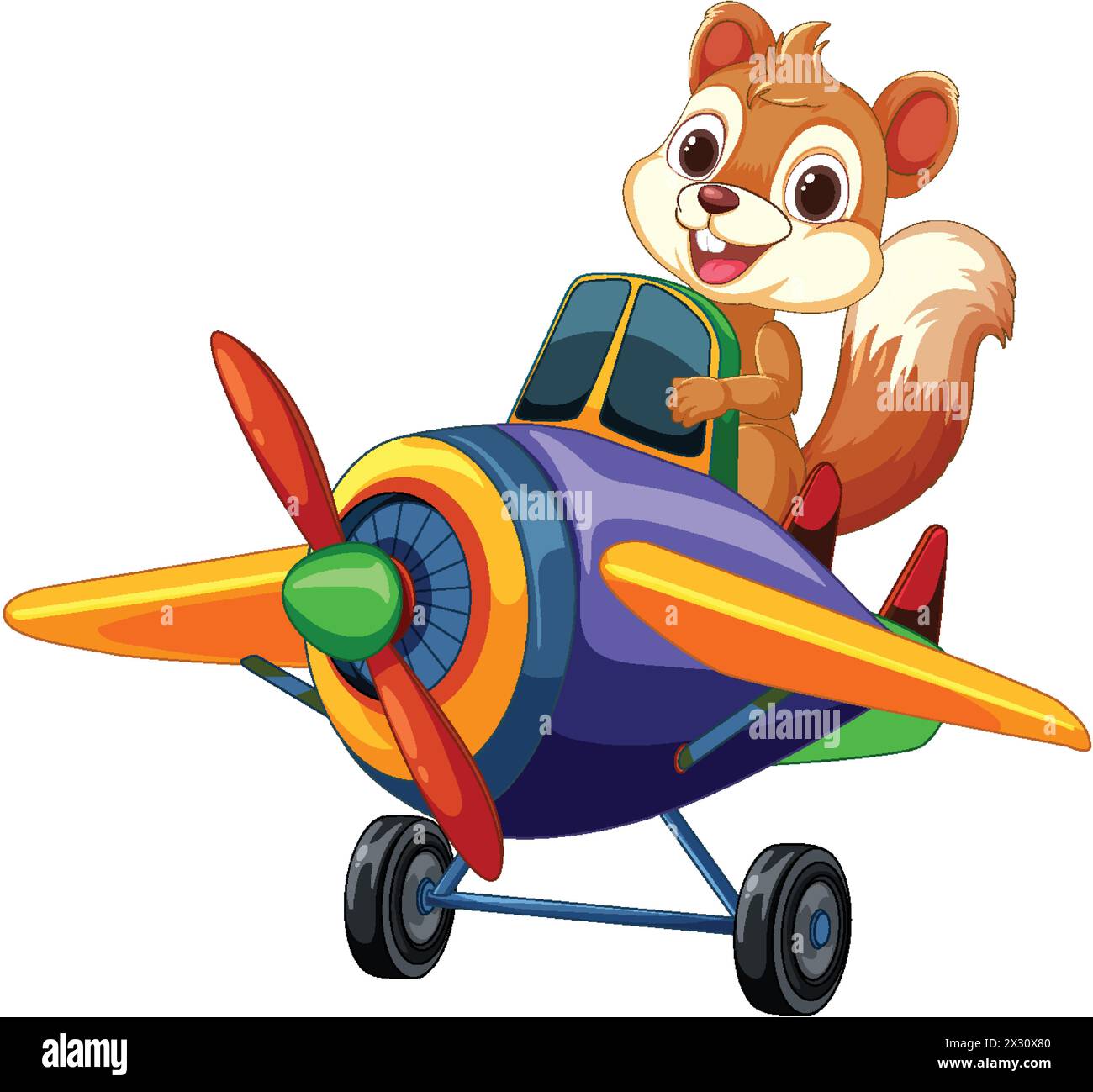 Cheerful squirrel flying a vibrant toy airplane Stock Vector Image ...