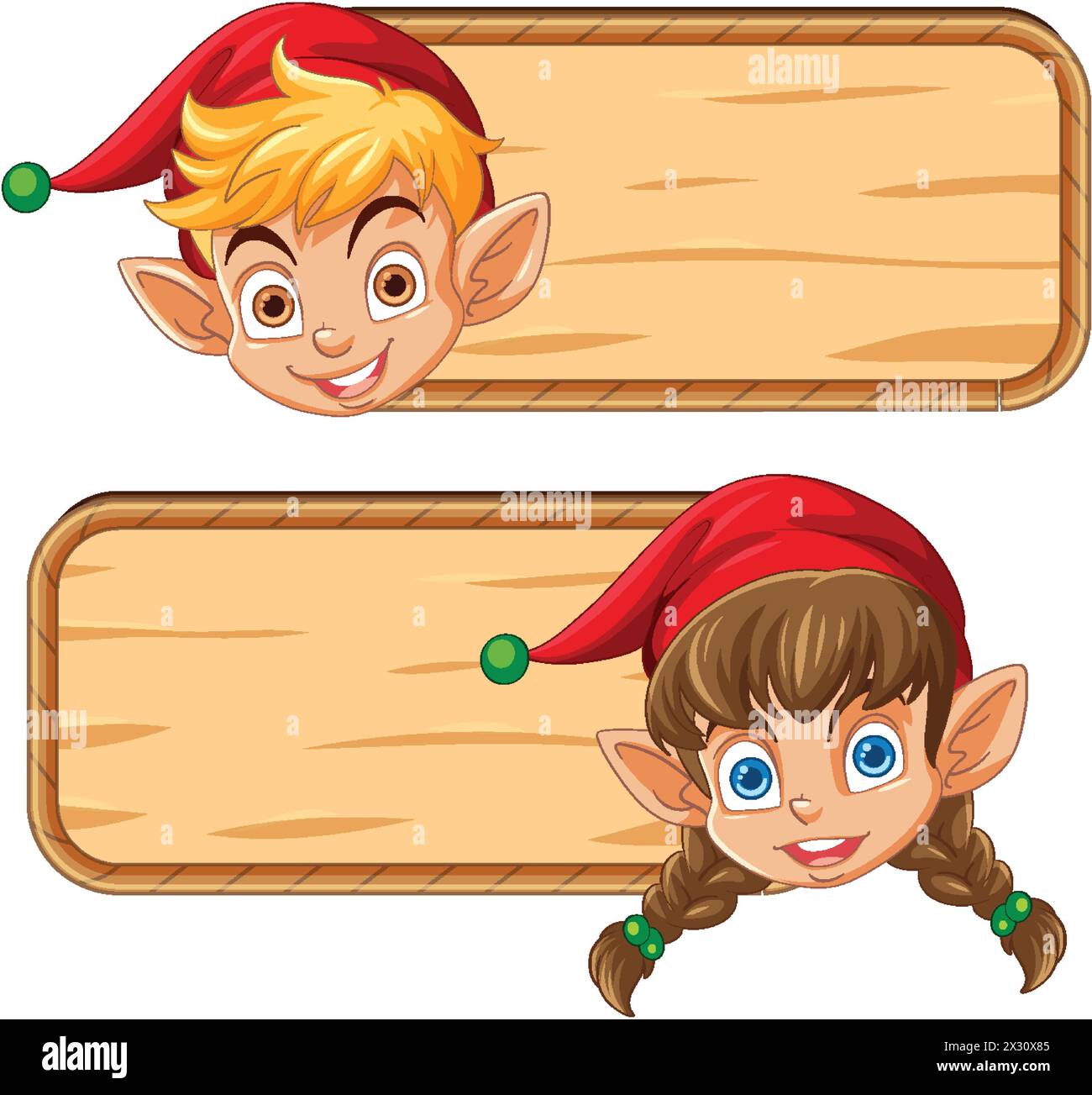 Two cartoon elves peeking behind wooden signs Stock Vector Image & Art ...