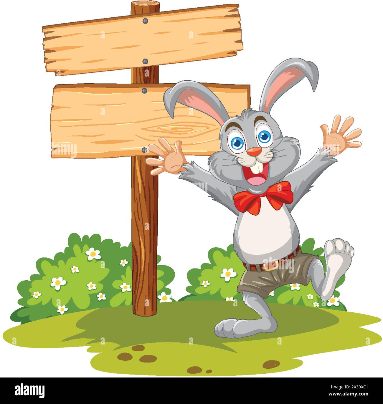 Happy cartoon rabbit standing by a signpost Stock Vector Image & Art ...