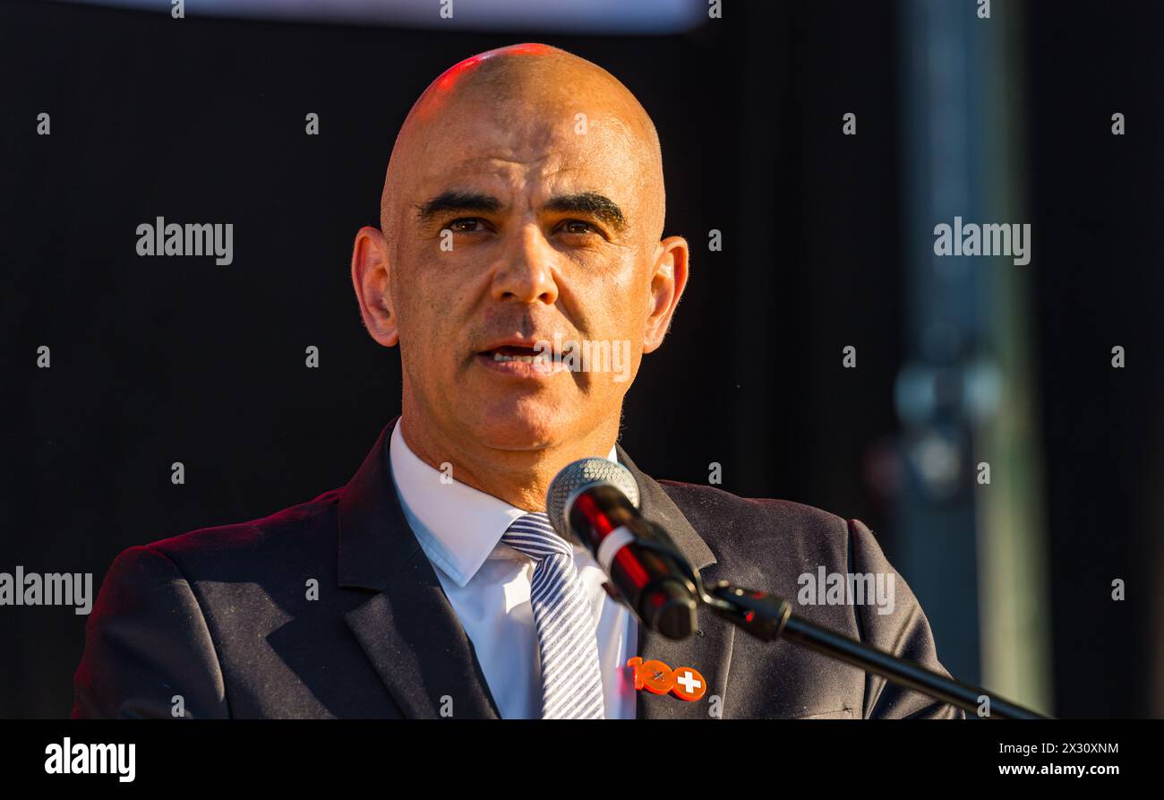 Bundesrat Alain Berset bei seiner Festansprache zur Bundesfeier auf dem ...