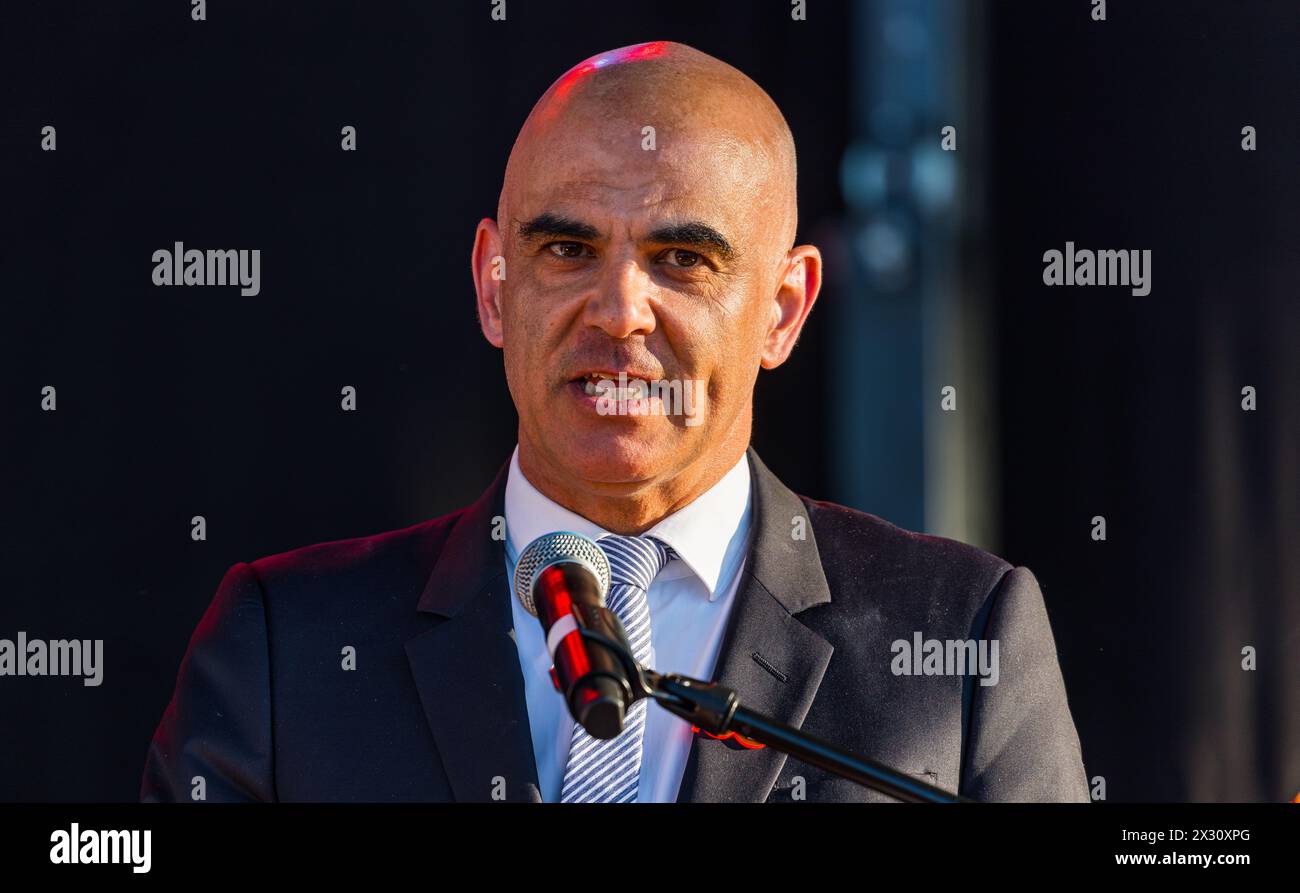 Bundesrat Alain Berset bei seiner Festansprache zur Bundesfeier auf dem ...