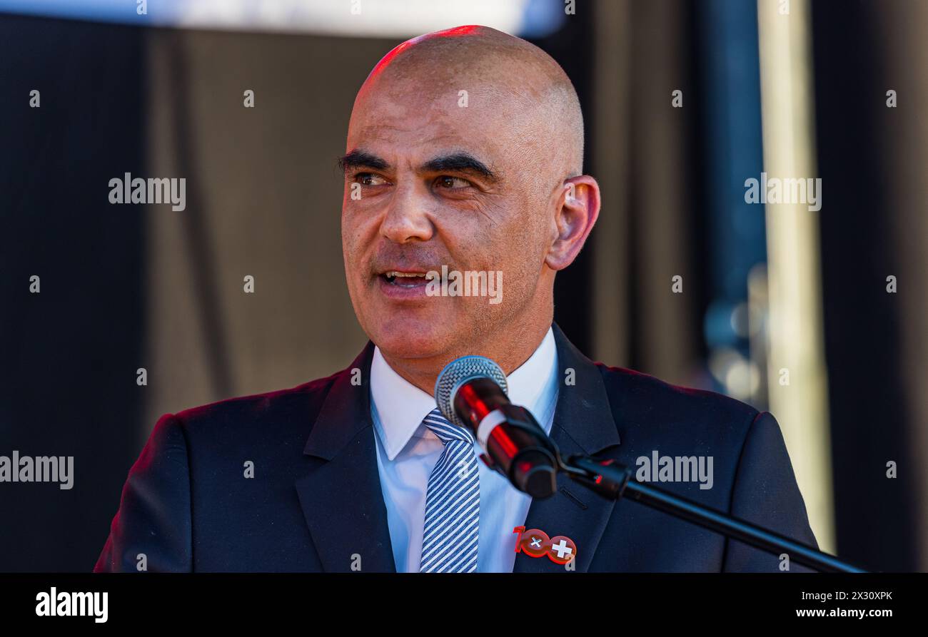 Bundesrat Alain Berset bei seiner Festansprache zur Bundesfeier auf dem ...
