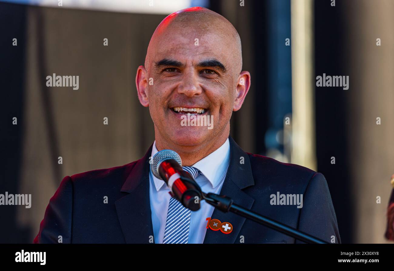 Bundesrat Alain Berset bei seiner Festansprache zur Bundesfeier auf dem ...