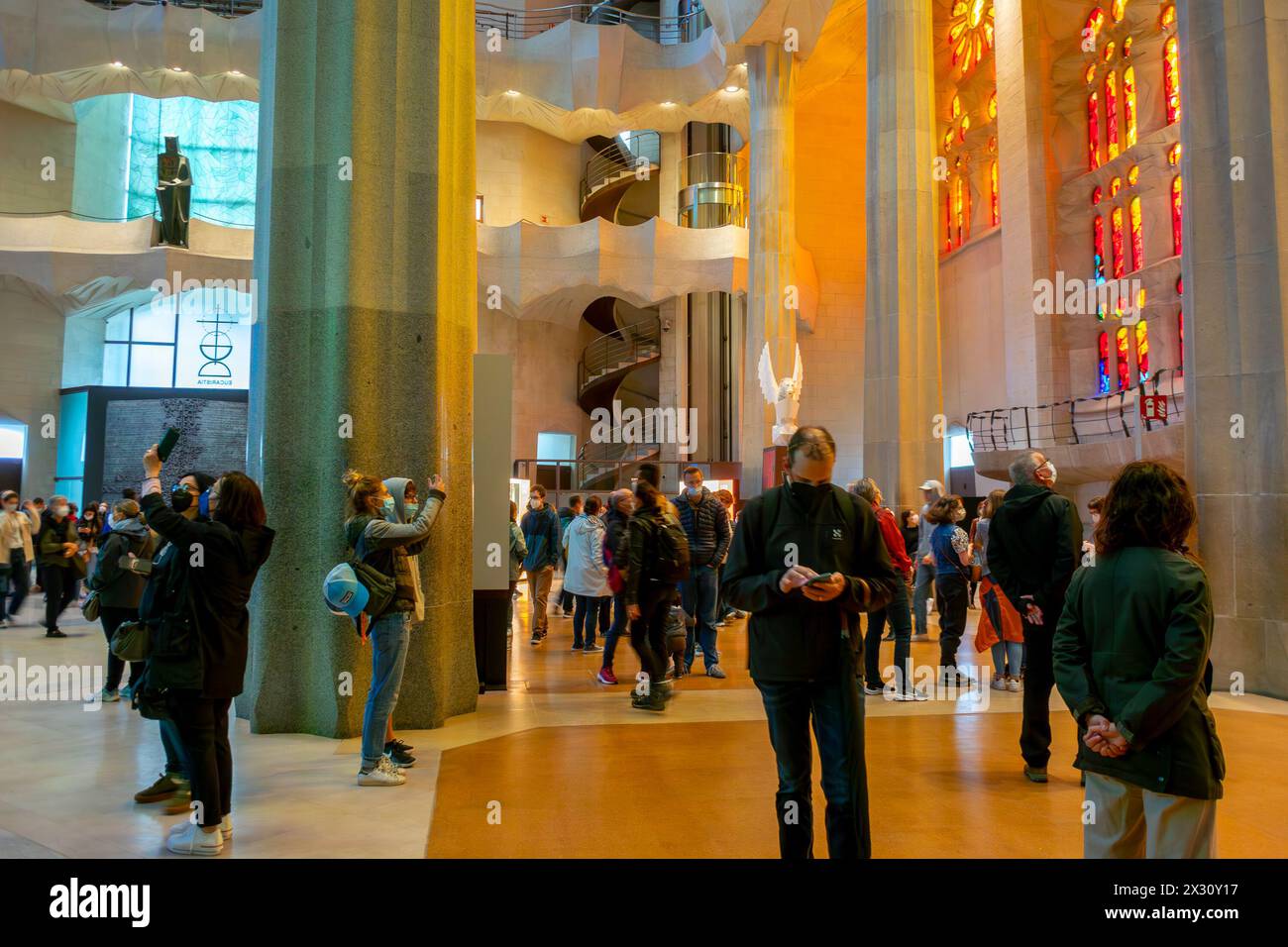Barcelona, Spain, Large Crowd People, Tourists, Visiting Famous Spanish ...