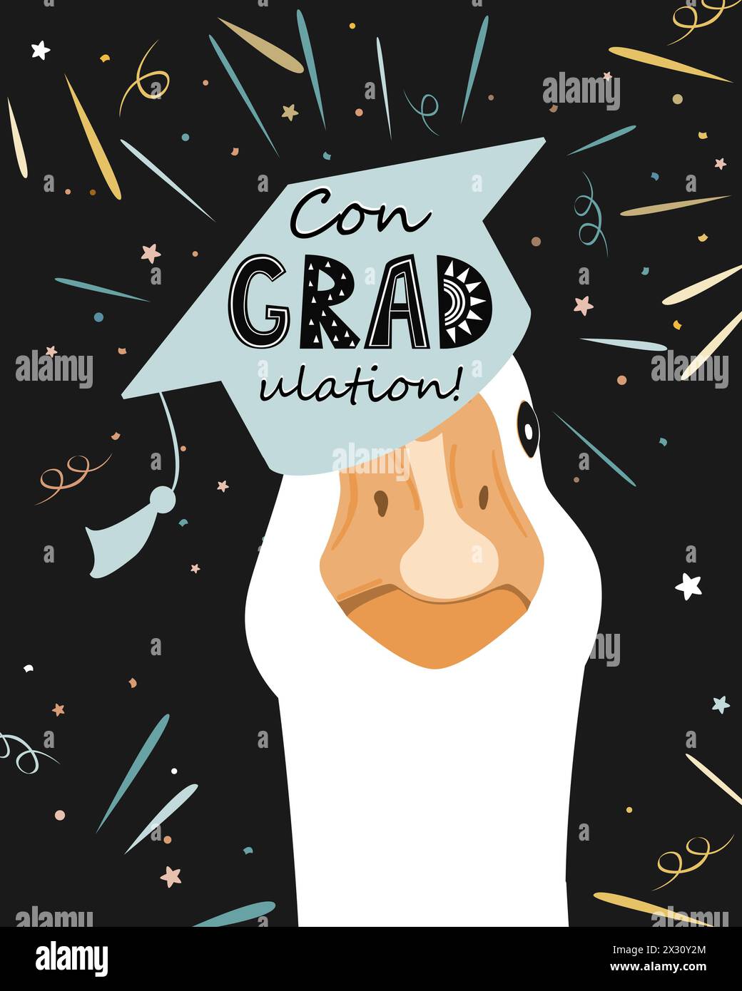 Funny graduate goose character in graduation hat with ConGradulation ...