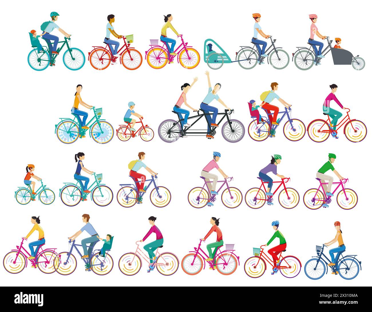 A large group of cyclists isolated illustration Stock Photo - Alamy