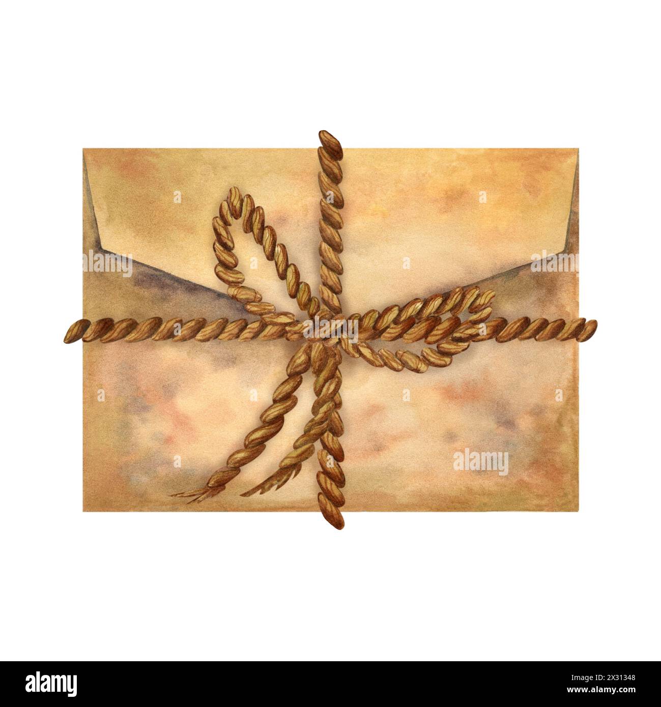 Old vintage mail envelope of beige parchment paper tied with a brown ...