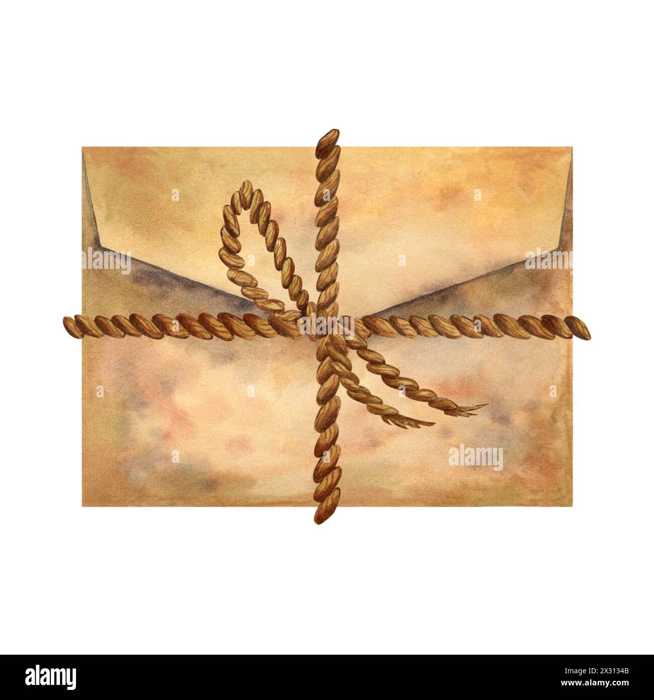 Old vintage mail envelope of beige parchment paper tied with a brown ...